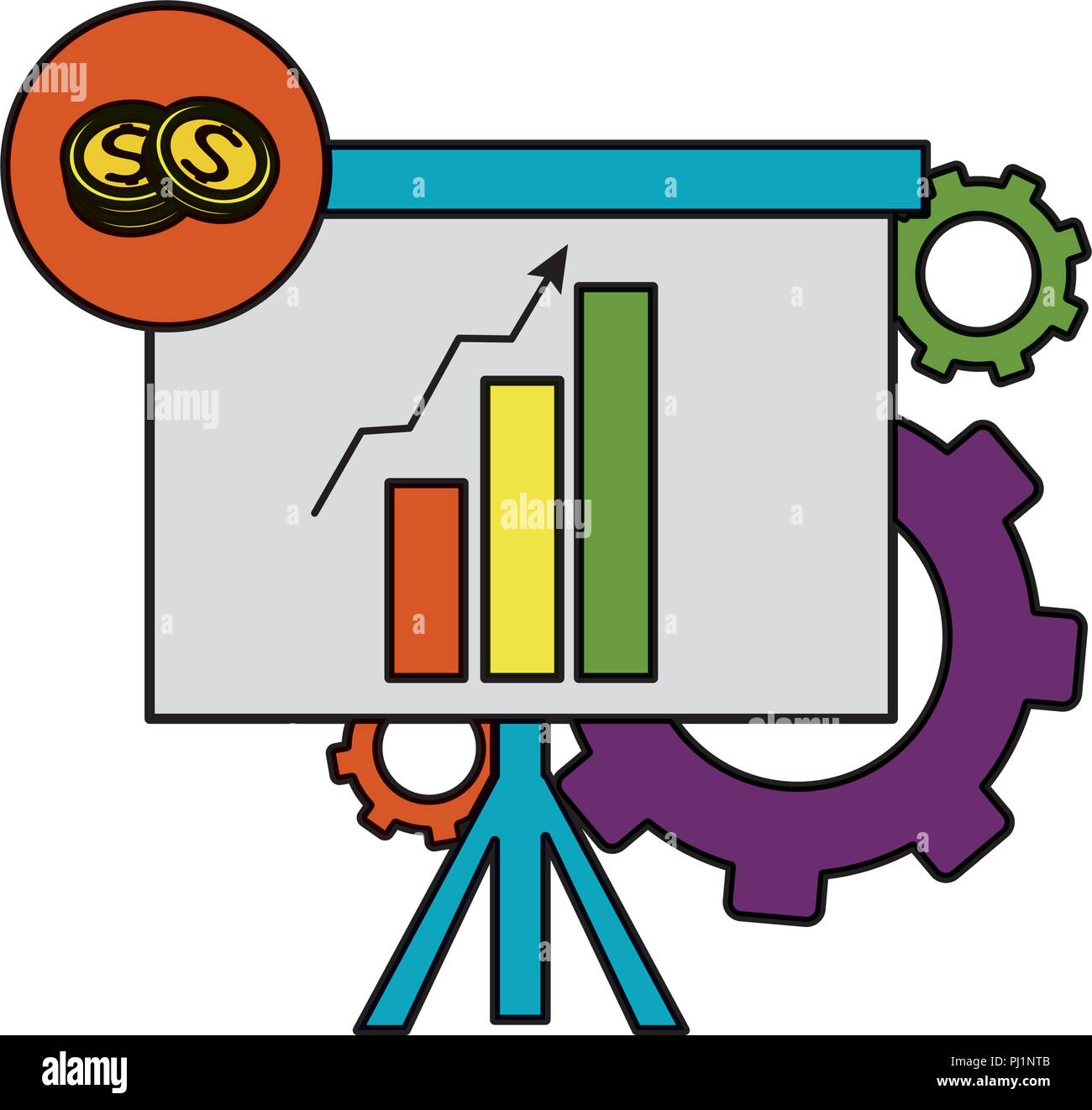 color statistics bar growing presentation with gears Stock Vector Image ...