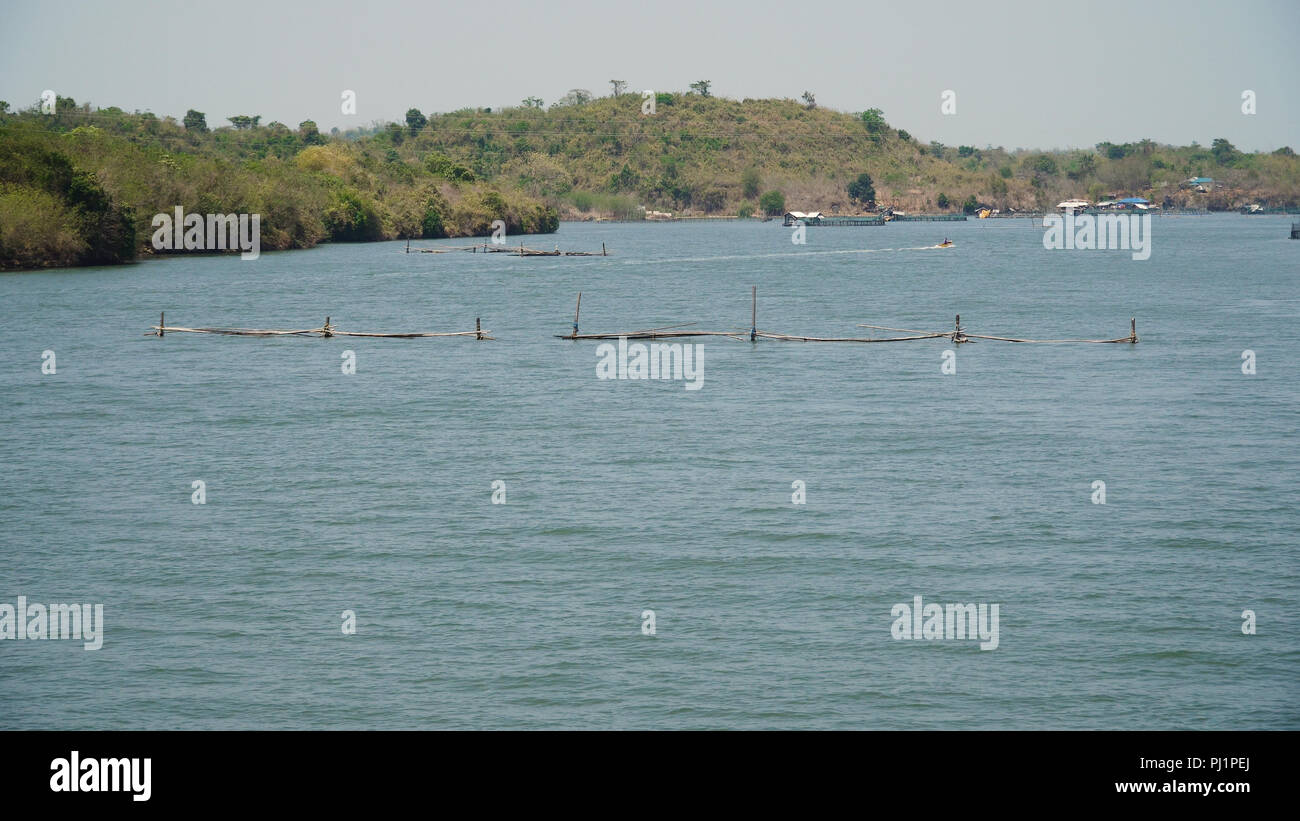 Fish farm with cages for fish and shrimp in the Philippines, Luzon ...
