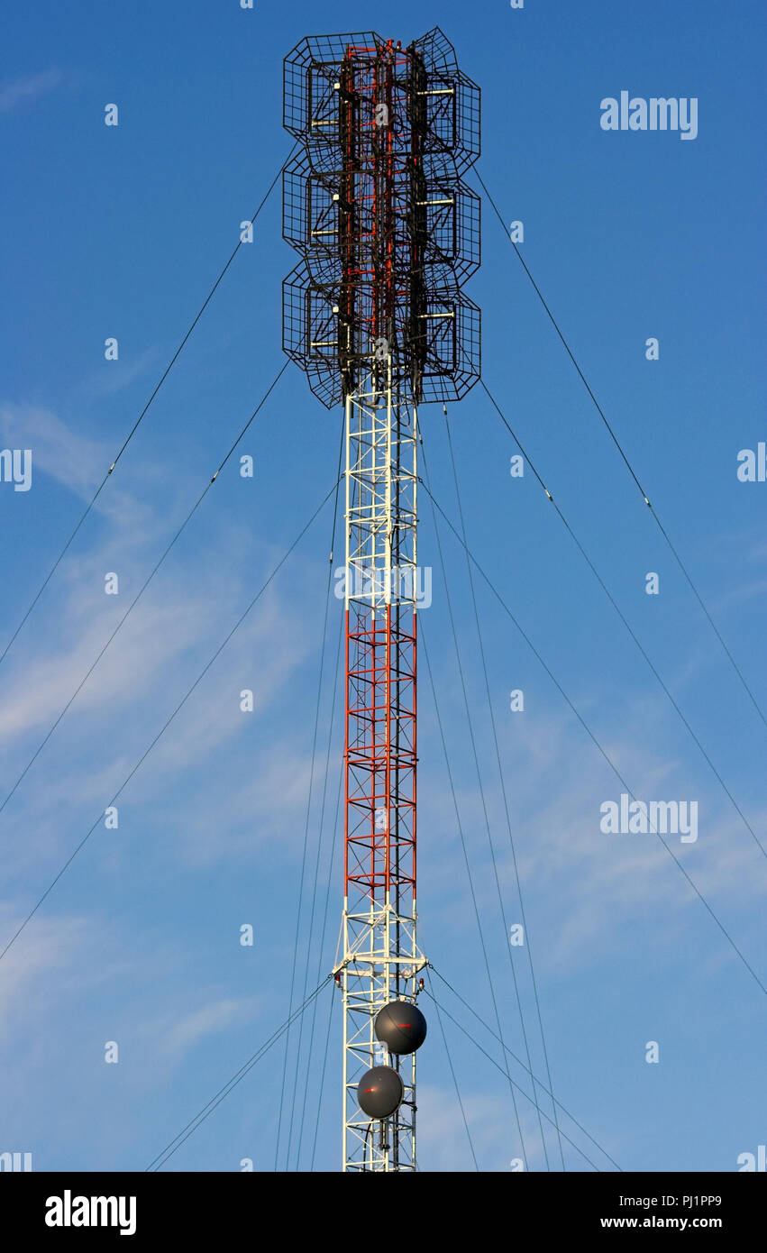 Communication tower with antennas in a mountain in a cloudy day Stock ...