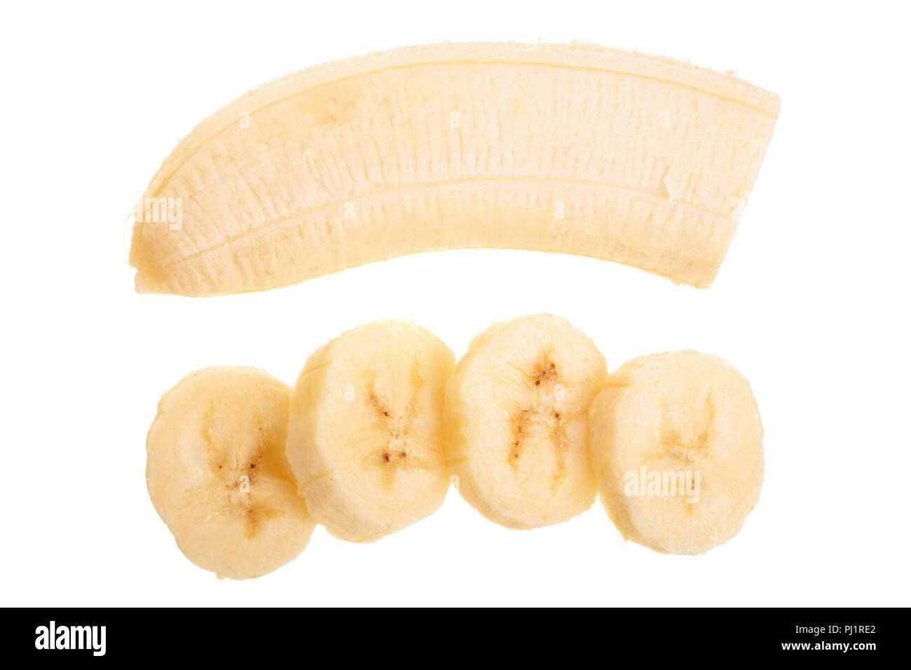 banana sliced isolated on white background. Top view. Flat lay Stock ...