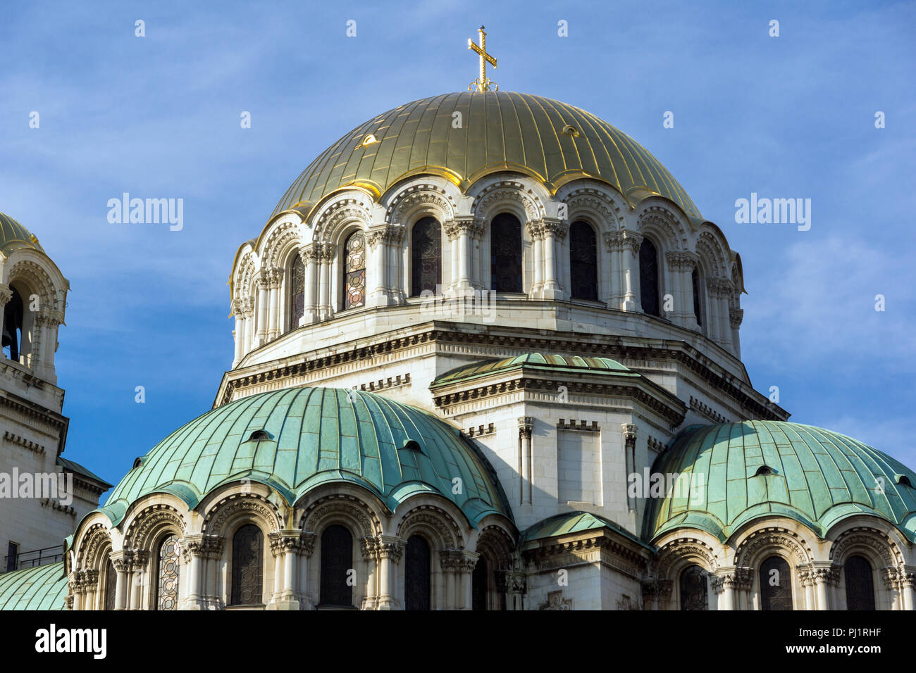 SOFIA, BULGARIA - NOVEMBER 7, 2017: Golden Domes of Cathedral Saint Alexander Nevski in Sofia ...
