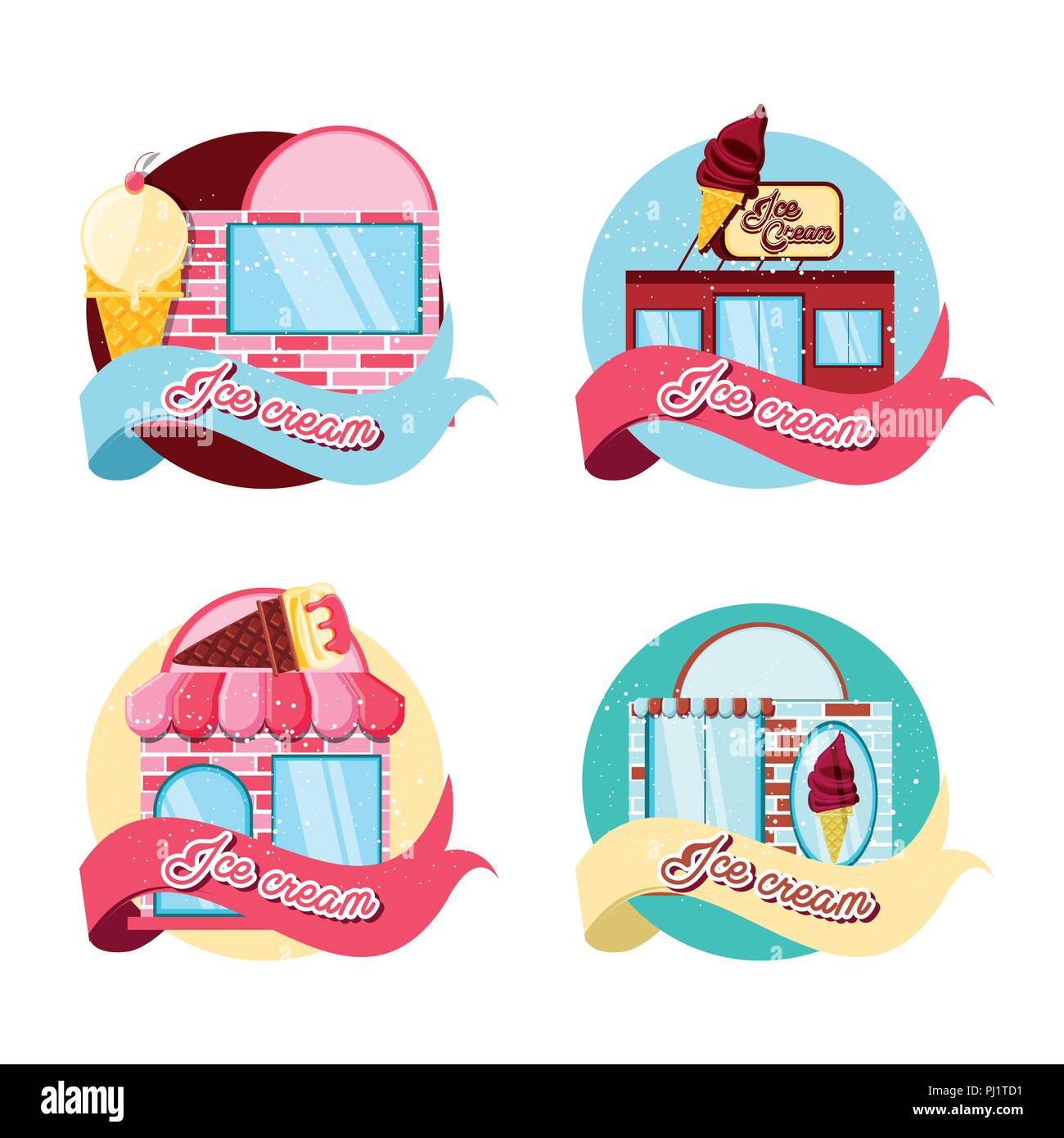set ice cream shops facades vector illustration design Stock Vector ...