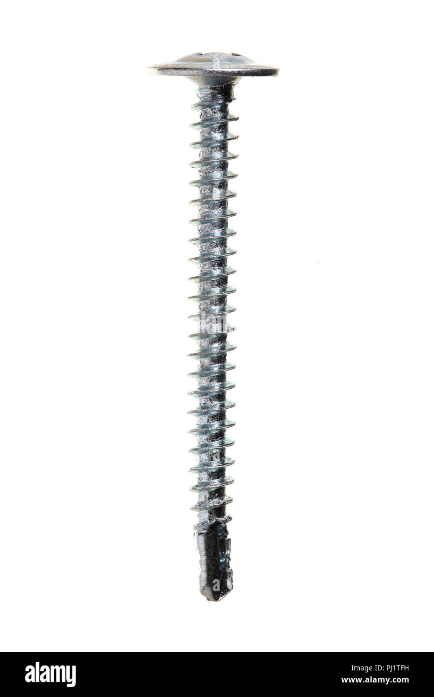 metal screw isolated on white background closeup. Top view Stock Photo ...