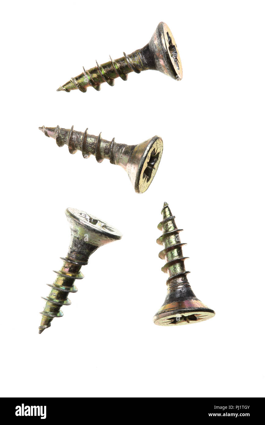 screws isolated on white background closeup. Top view Stock Photo - Alamy