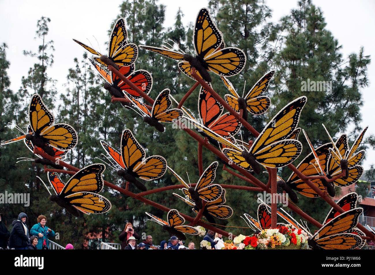 Butterflies on a float on the route of the 2017 Tournament of Roses ...