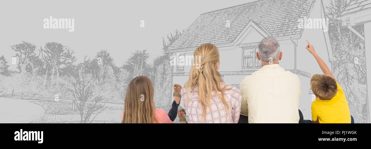 Family in front of house drawing sketch Stock Photo - Alamy