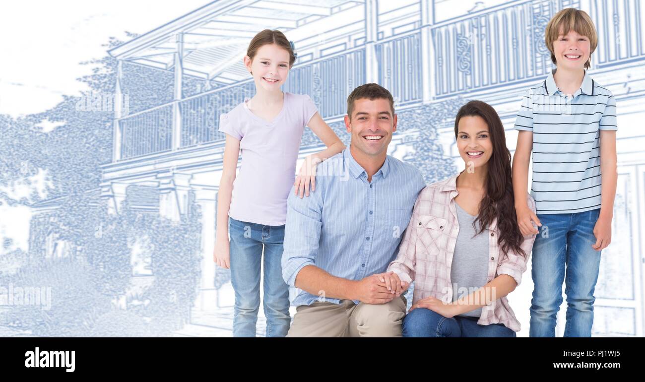 Family in front of house drawing sketch Stock Photo - Alamy