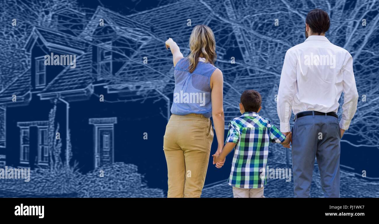 Family in front of house drawing sketch Stock Photo - Alamy
