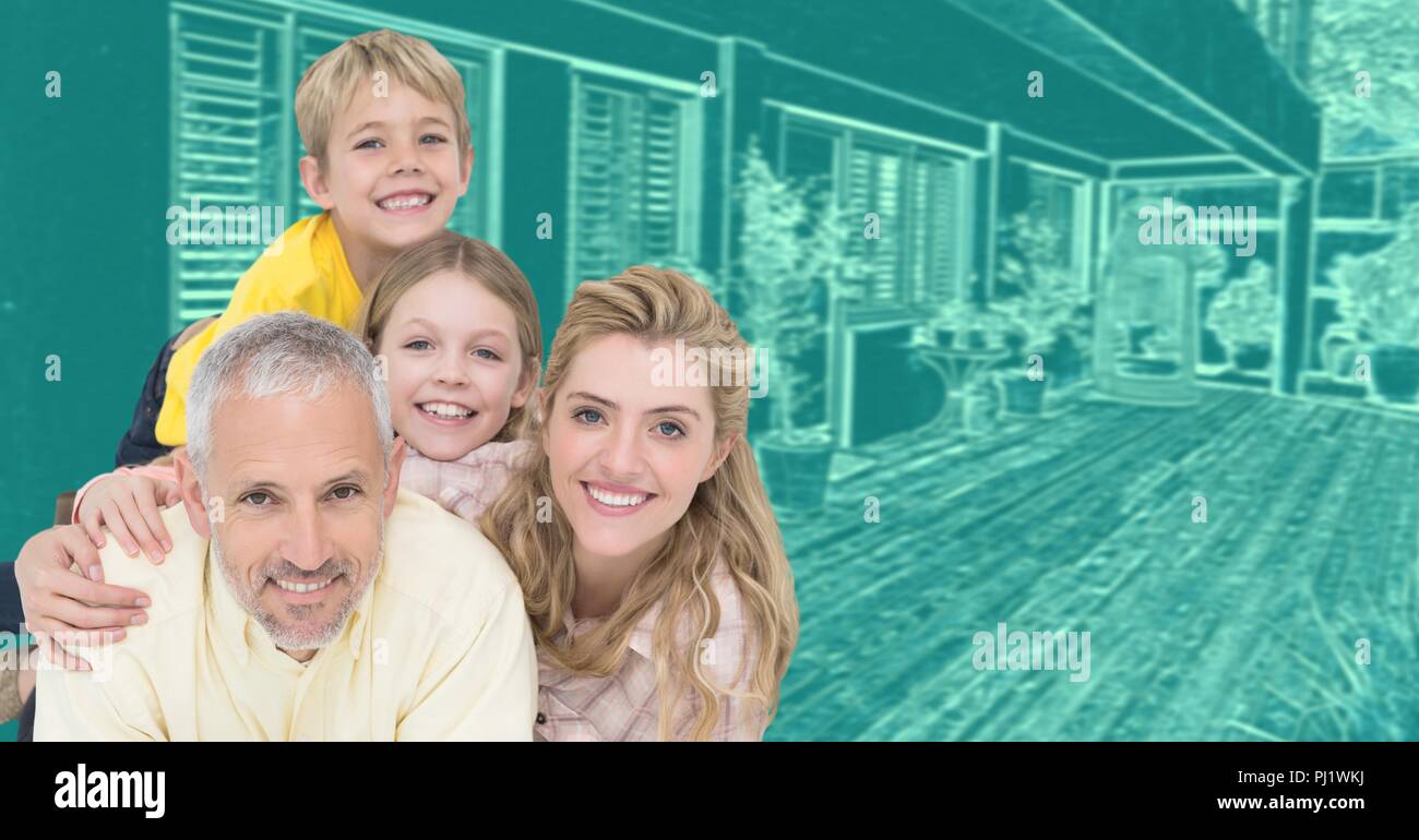 Family in front of house drawing sketch Stock Photo - Alamy