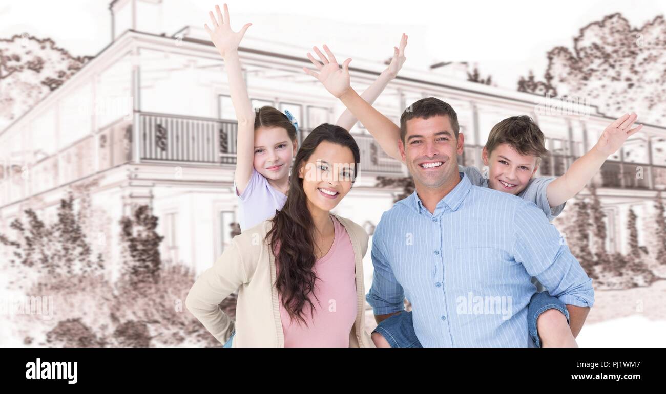 Family in front of house drawing sketch Stock Photo - Alamy