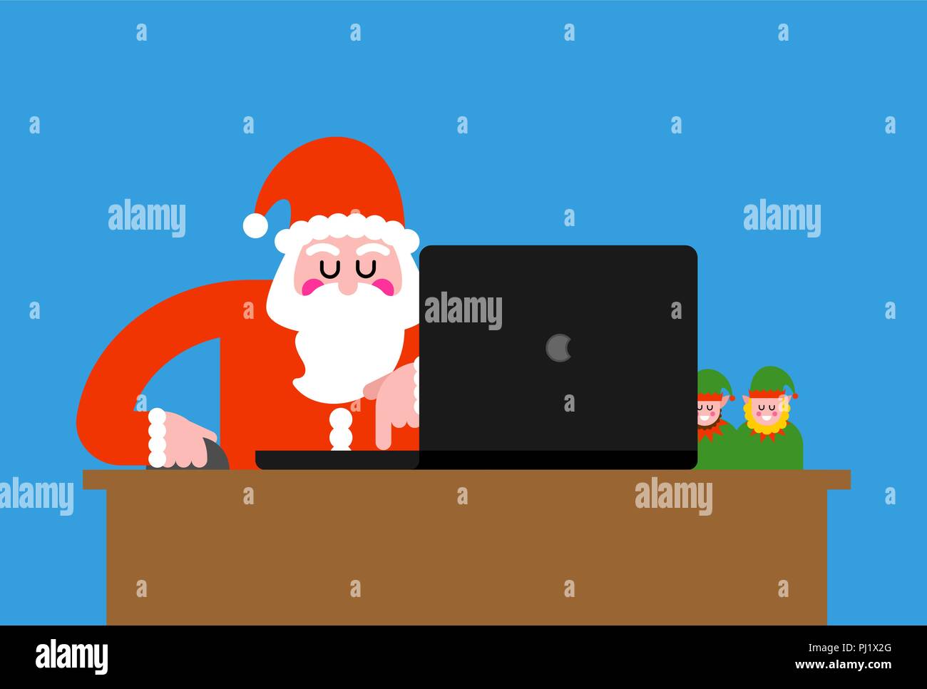 Santa laptop working. Grandfather Christmas and notebook. vector ...