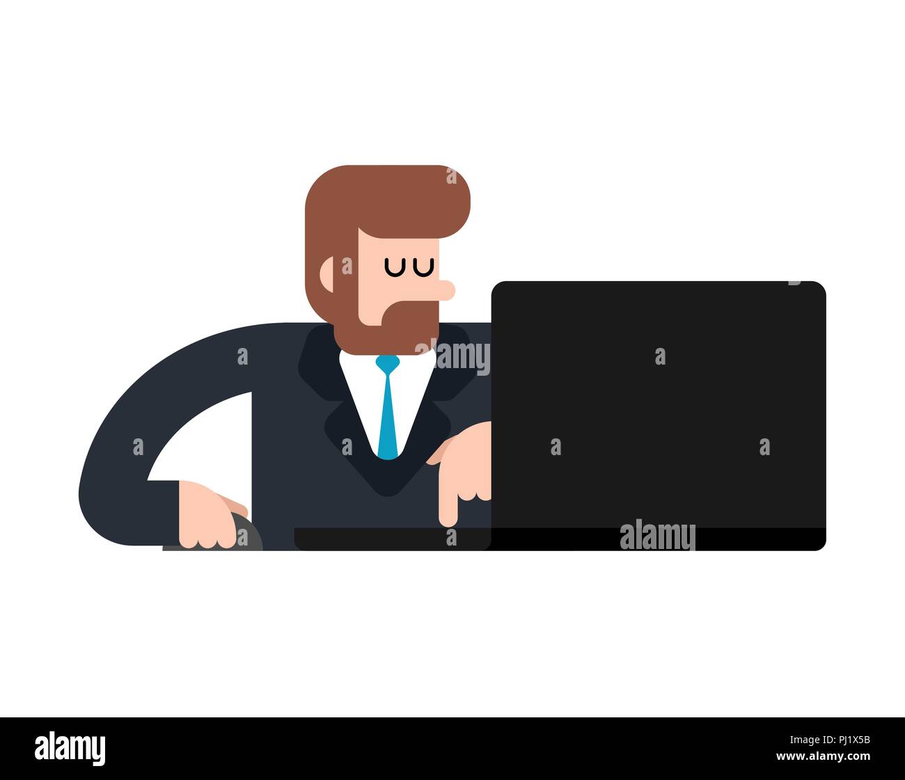 Businessman Laptop Working Boss And Notebook Vector Illustration
