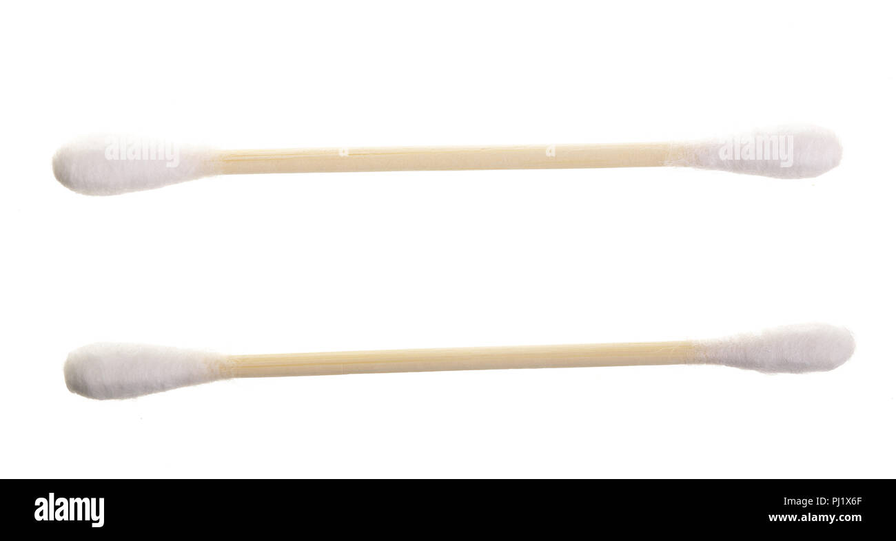 Cotton ear stick isolated on white background macro top view. Flat lay ...