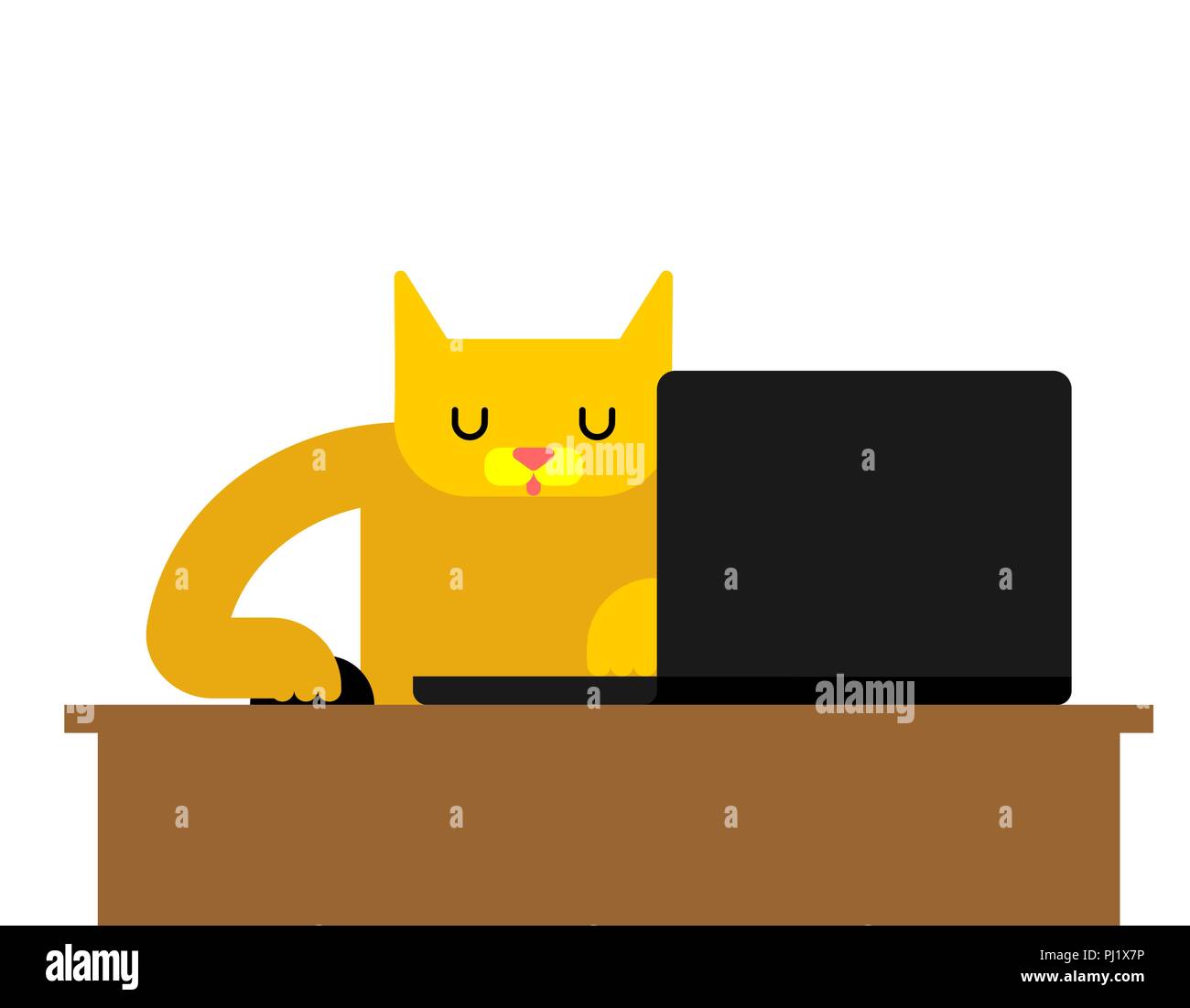 Cat laptop working. Pet and notebook. vector illustration Stock Vector ...