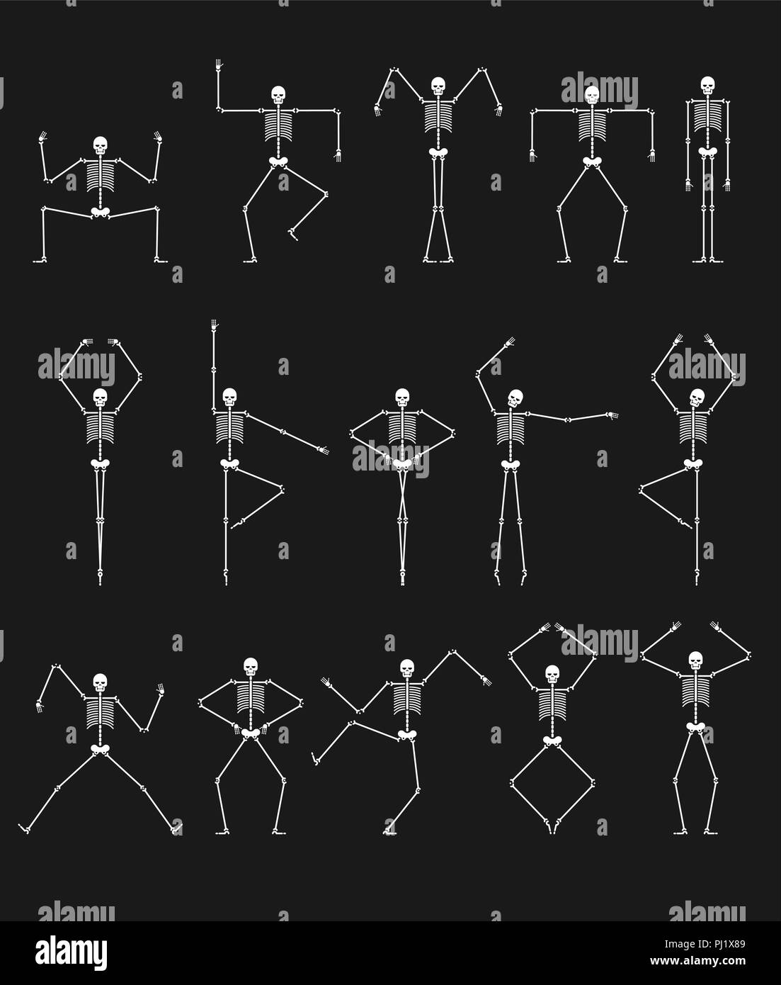 Skeleton dance set. Skull and bone dances. Different poses Vector ...
