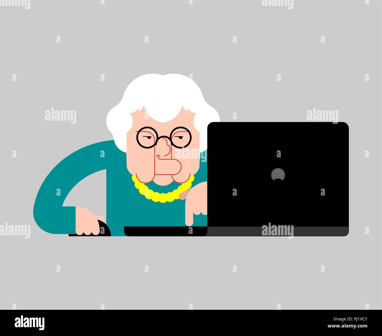 Grandmother laptop working. Old woman and notebook. vector illustration ...