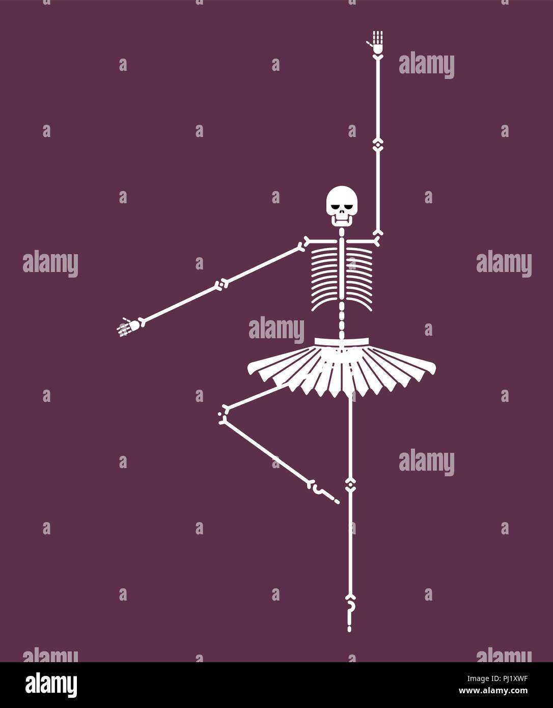 Skeleton ballerina isolated. Skull and bones ballet. Halloween Vector ...