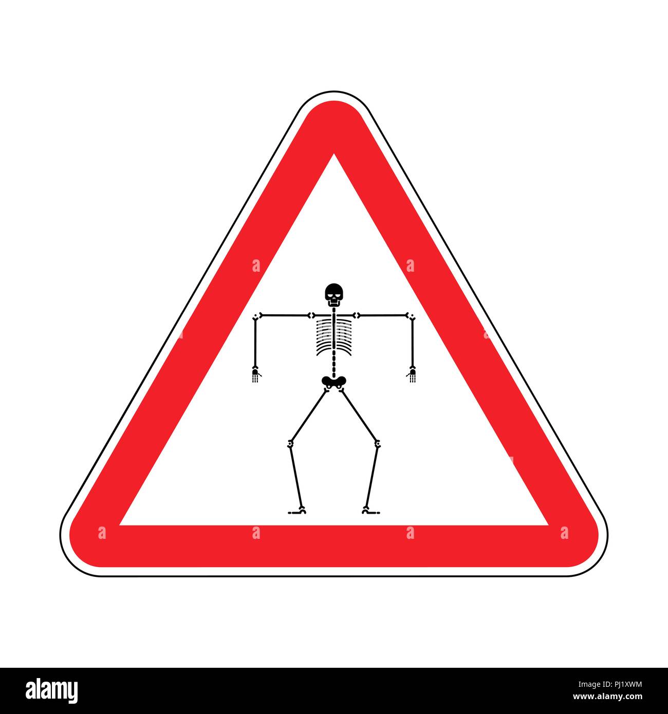 Attention death Skeleton. Caution red road sign Skull and bone anatomy ...