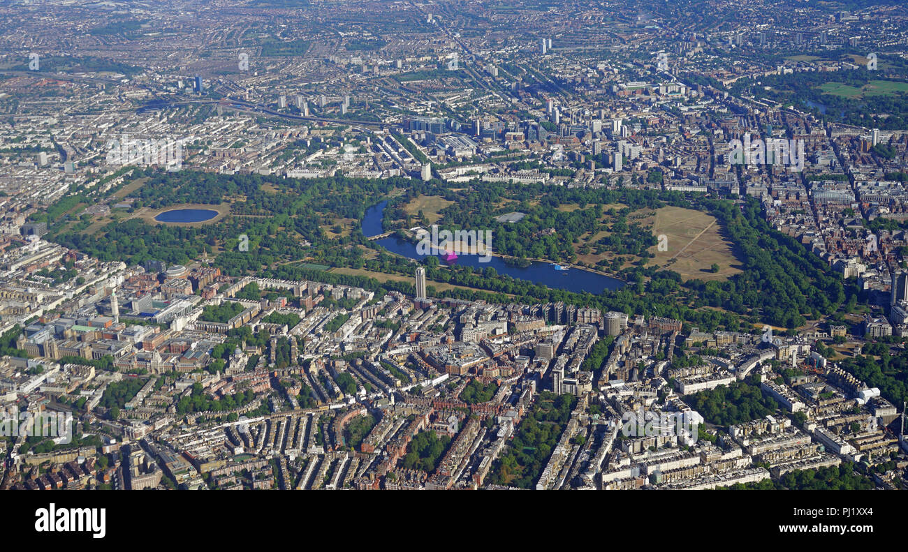 Aerial view of Central London and the River Thames from an airplane ...