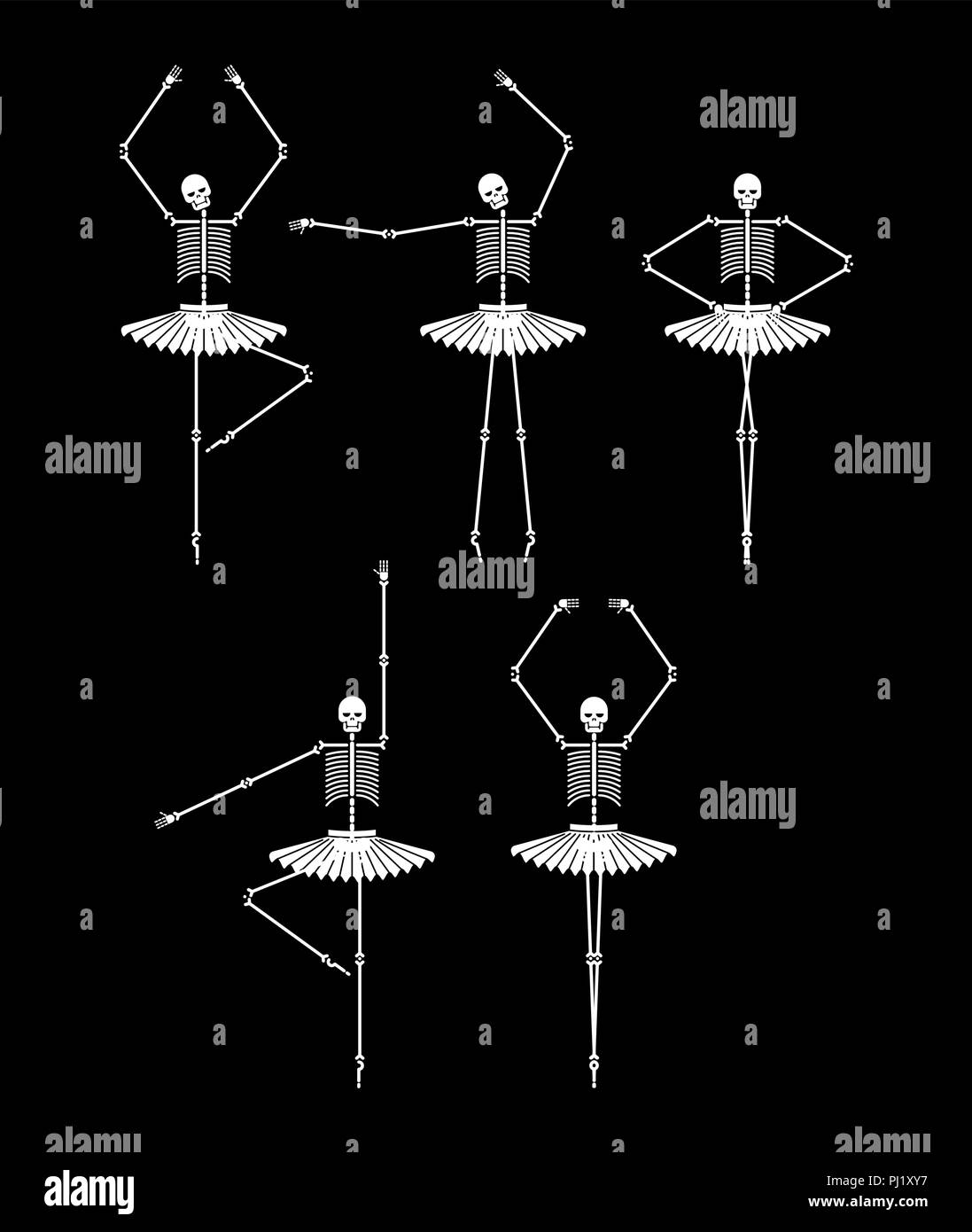 Skeleton ballerina set. Skull and bones ballet. Halloween Vector ...