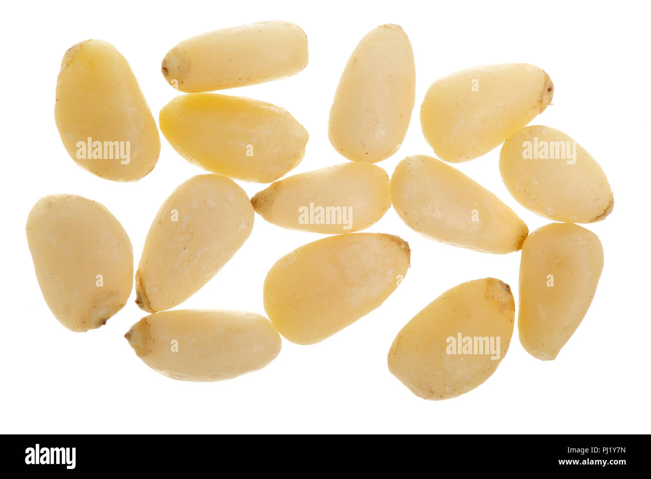 Shelled cedar pine nuts isolated on white background. top view Stock ...
