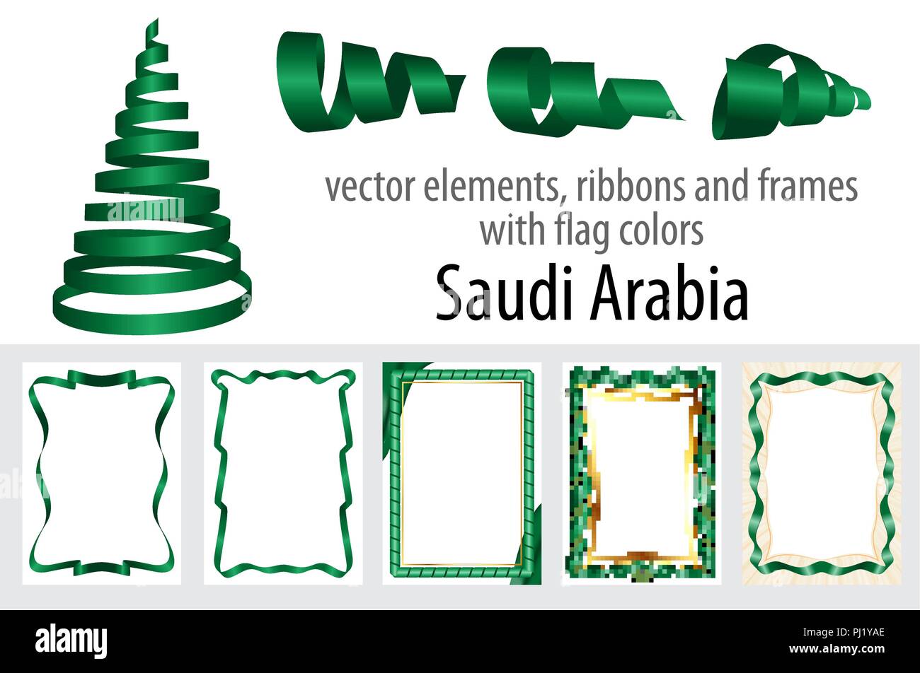 vector elements, ribbons and frames with flag colors Saudi Arabia ...