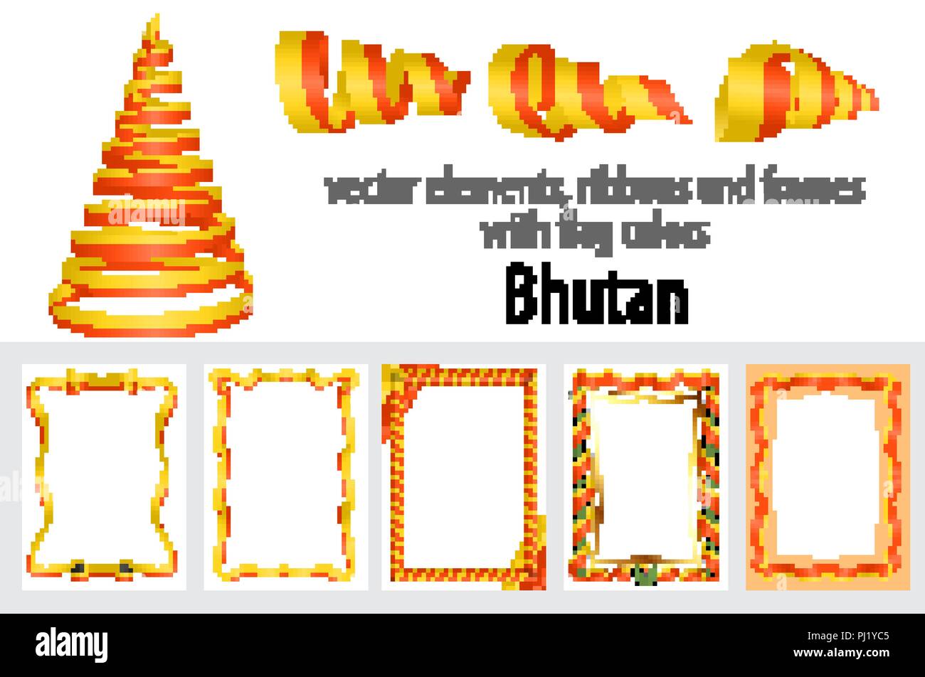 vector elements, ribbons and frames with flag colors Bhutan, template ...