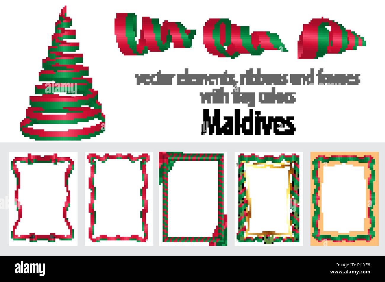 vector elements, ribbons and frames with flag colors Maldives, template ...