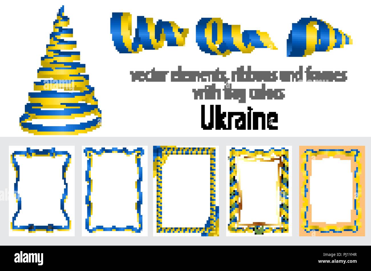 vector elements, ribbons and frames with flag colors Ukraine, template ...