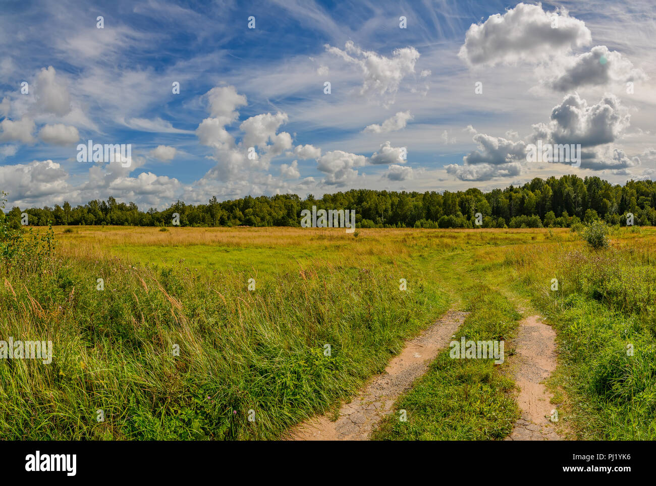 Landscape with clouds in the summer sky. The last days of August Stock ...