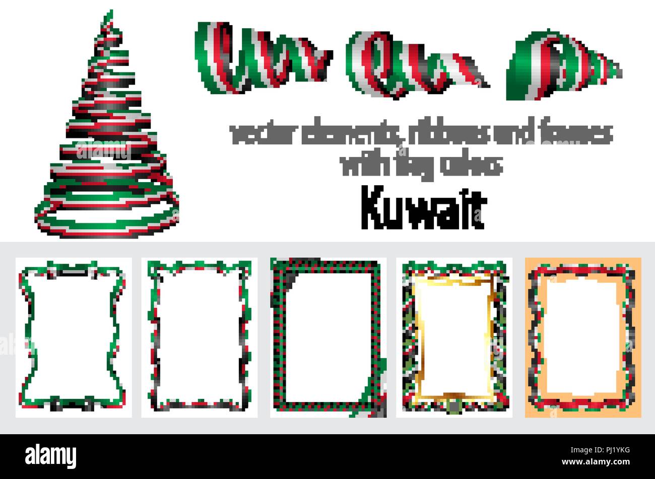 vector elements, ribbons and frames with flag colors Kuwait, template ...