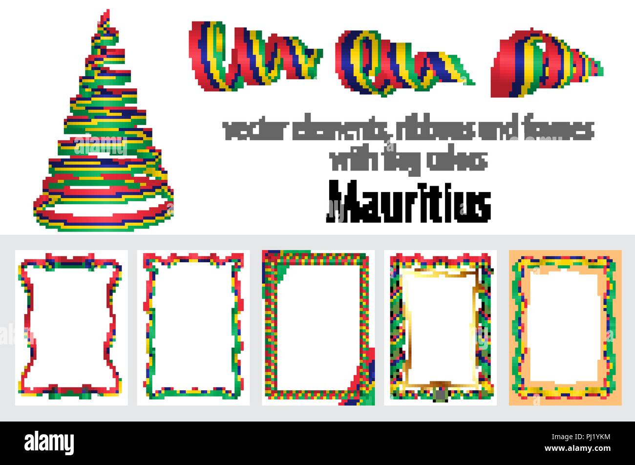 vector elements, ribbons and frames with flag colors Mauritius ...