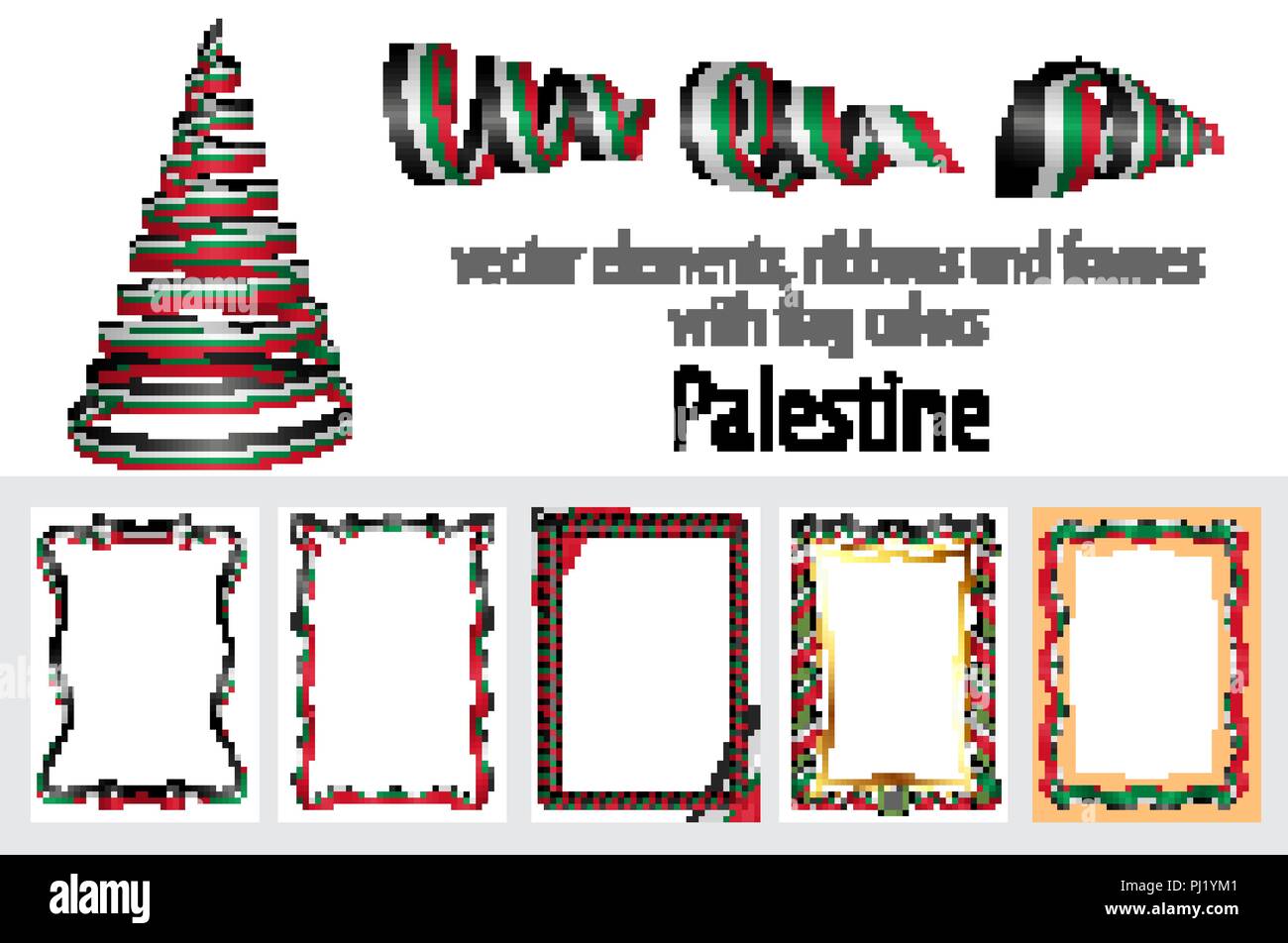 vector elements, ribbons and frames with flag colors Palestine ...