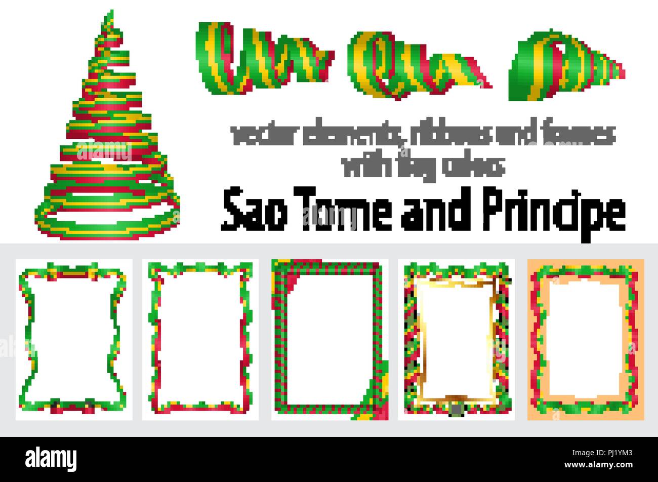 vector elements, ribbons and frames with flag colors Sao Tome and ...