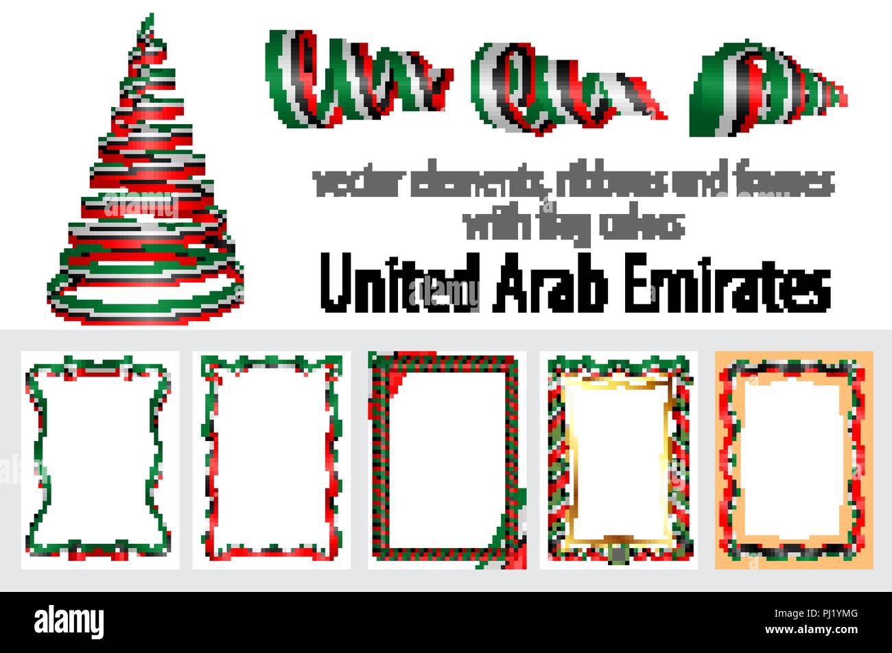vector elements, ribbons and frames with flag colors United Arab ...