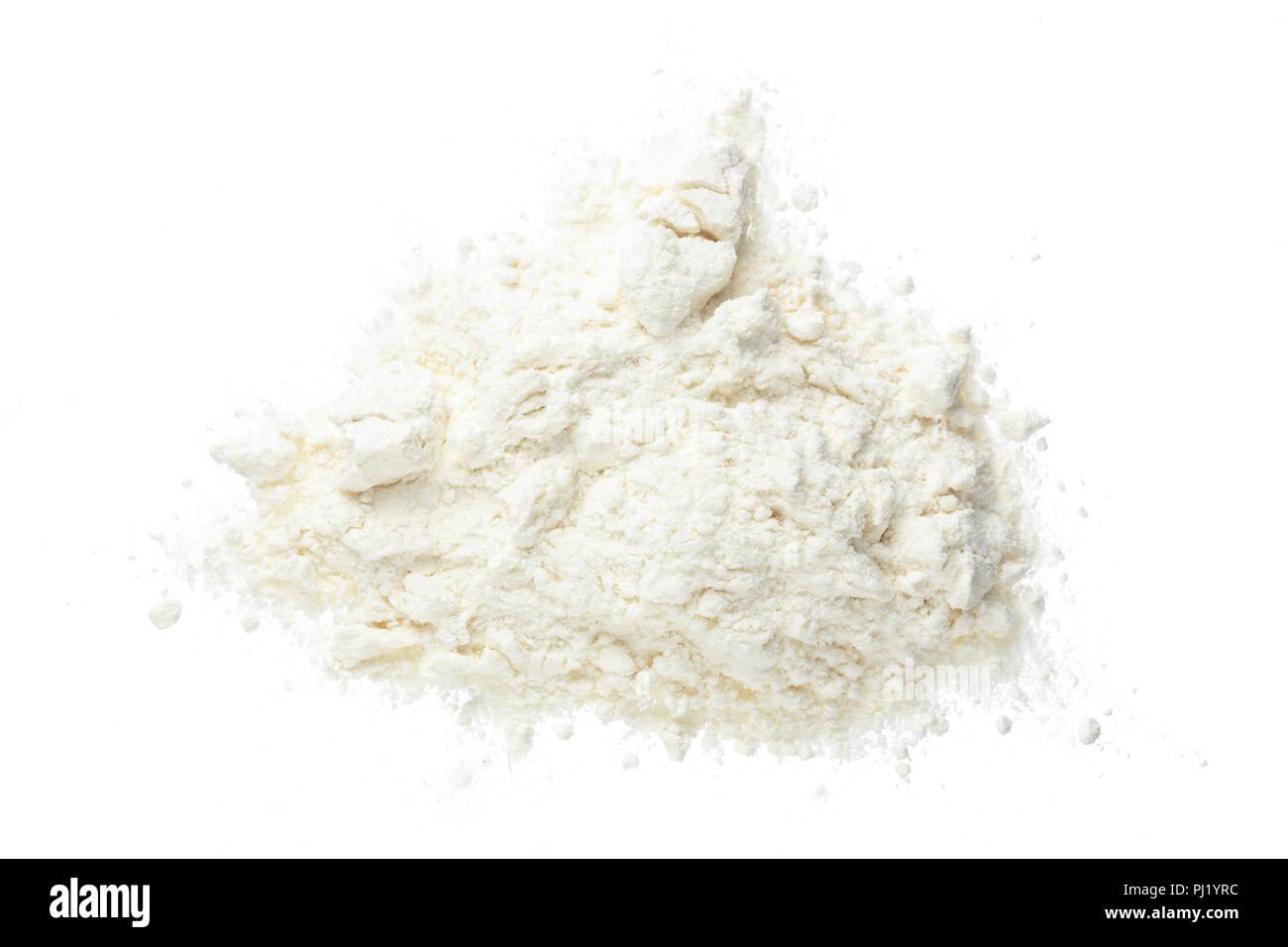 Pile of flour isolated on white background. Top view. Flat lay Stock ...
