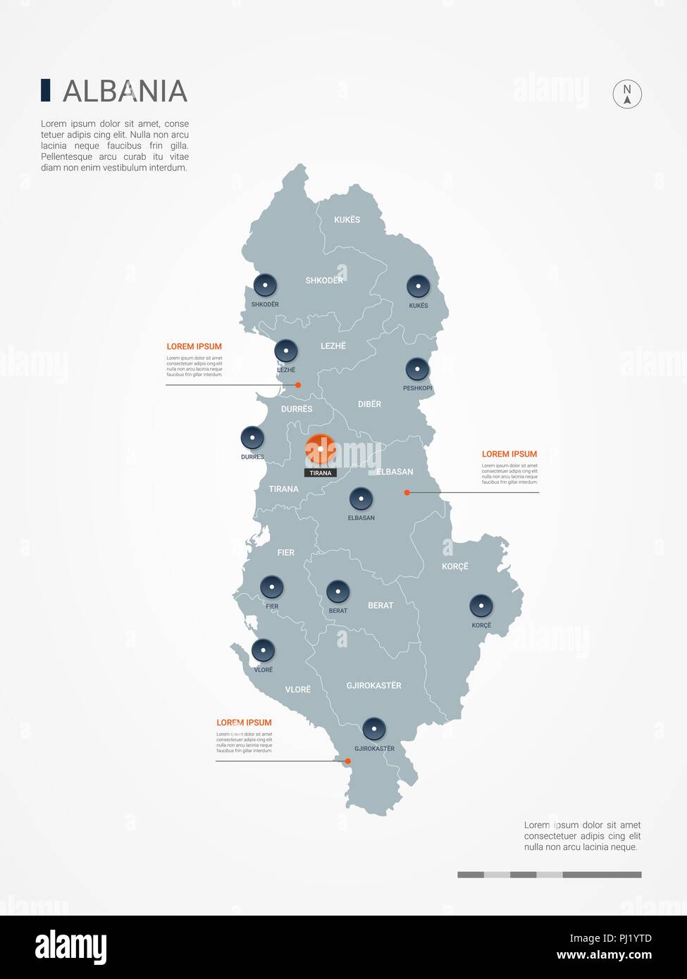 Albania map with borders, cities, capital and administrative divisions ...