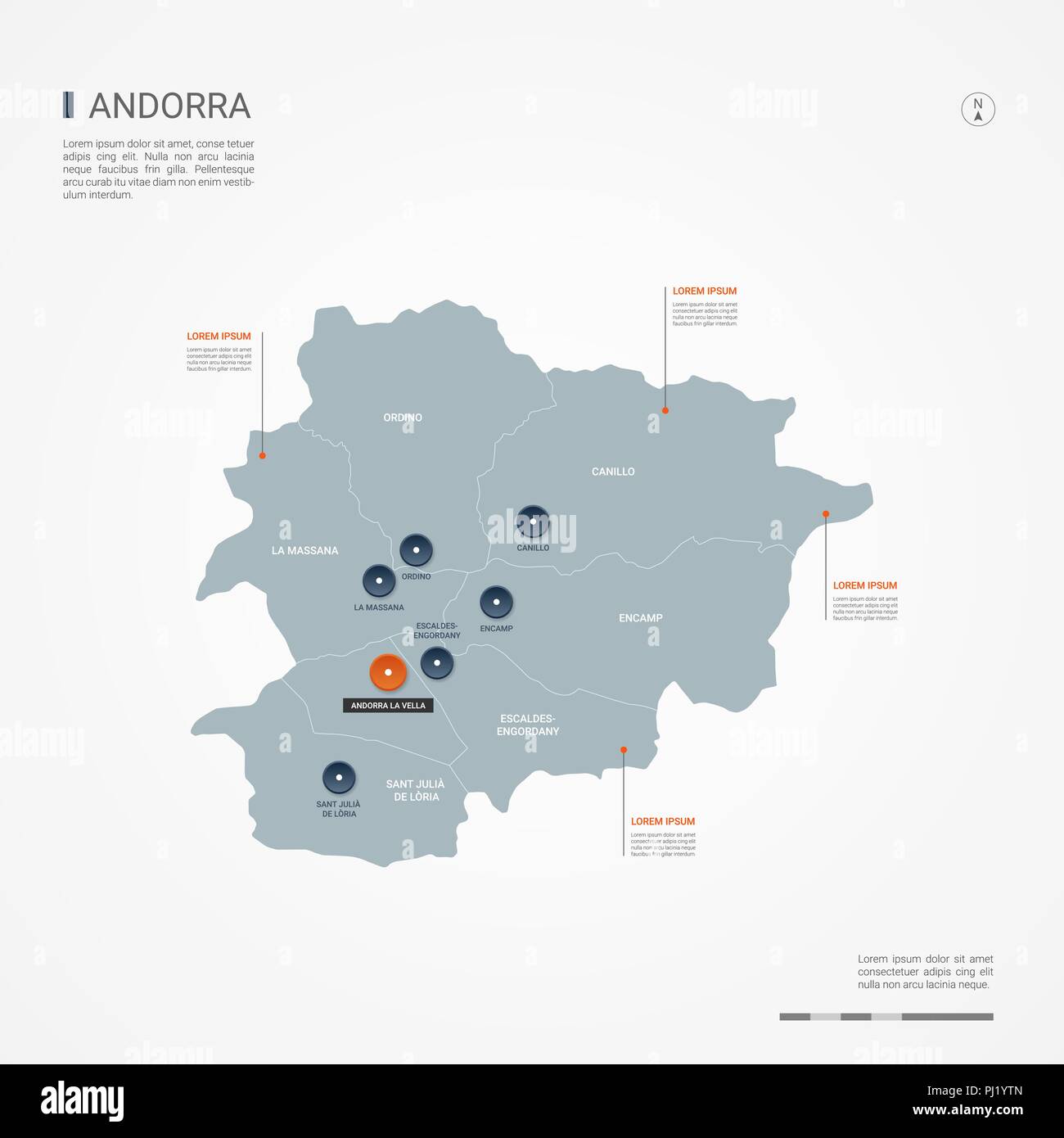 Andorra with borders, cities, capital Andorra la Vella and ...