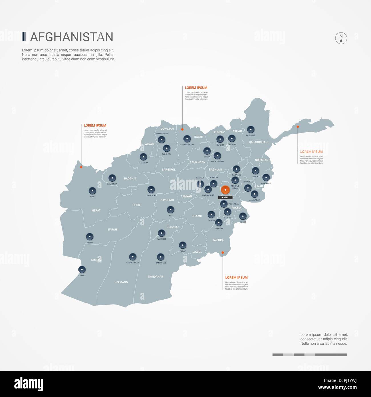 Afghanistan map with borders, cities, capital and administrative ...
