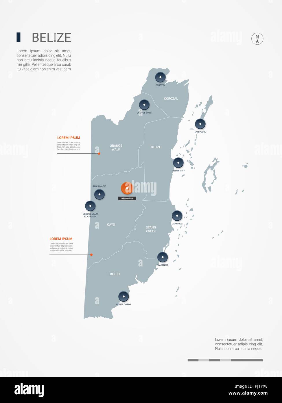 Belize map with borders, cities, capital and administrative divisions ...