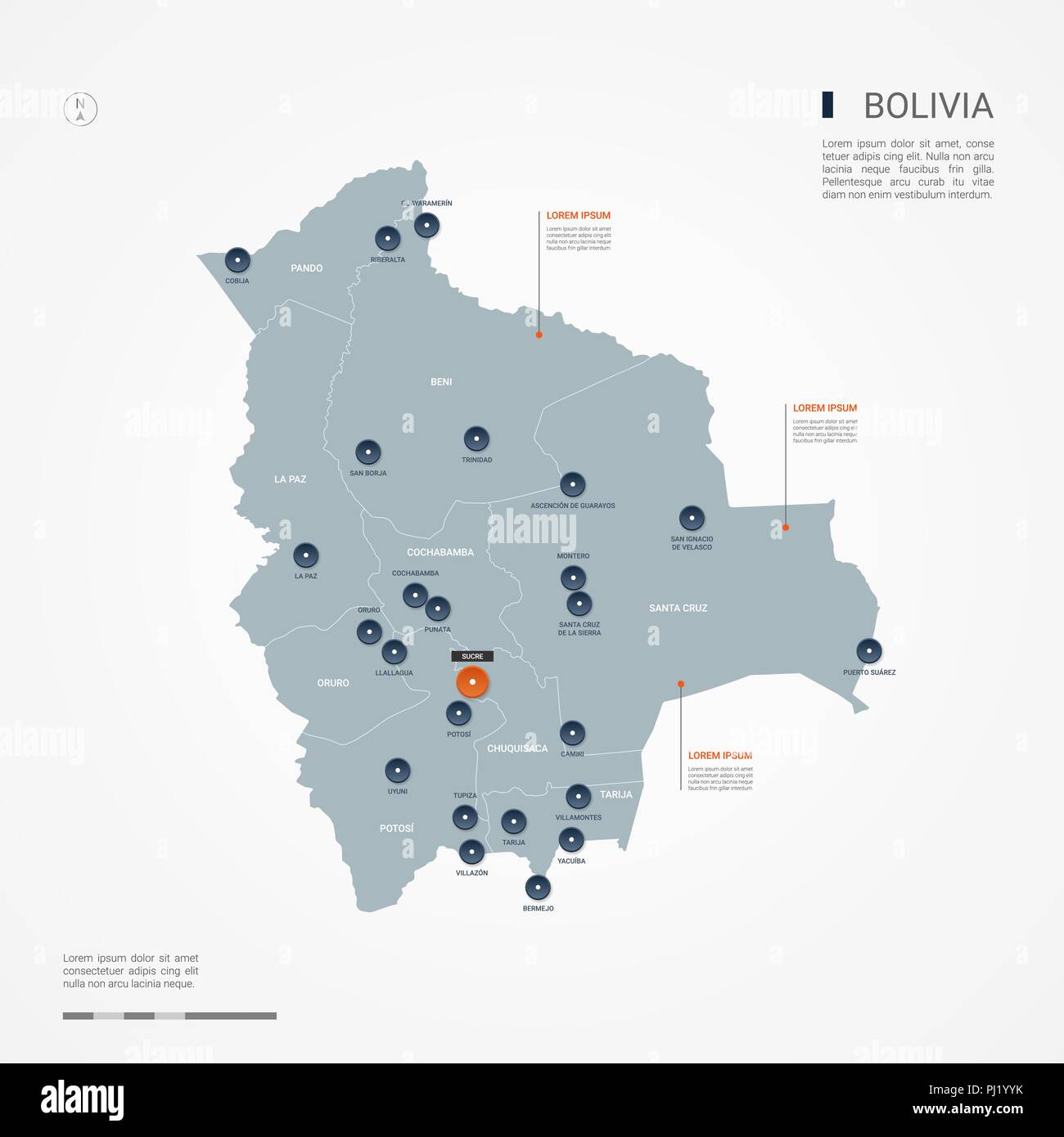 Bolivia map with borders, cities, capital and administrative divisions ...
