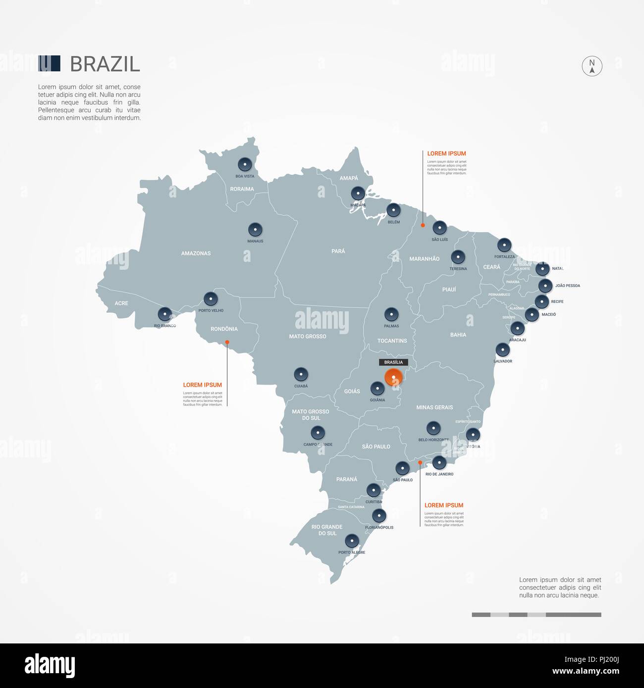 Brazil map with borders, cities, capital and administrative divisions ...