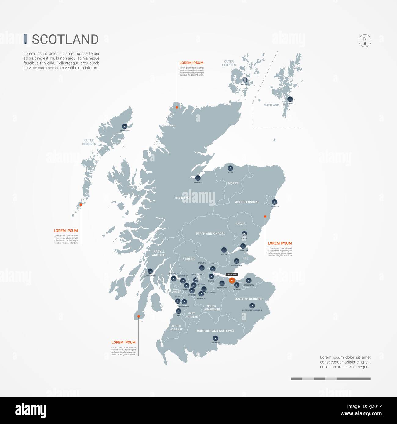 Scotland map with borders, cities, capital and administrative divisions ...