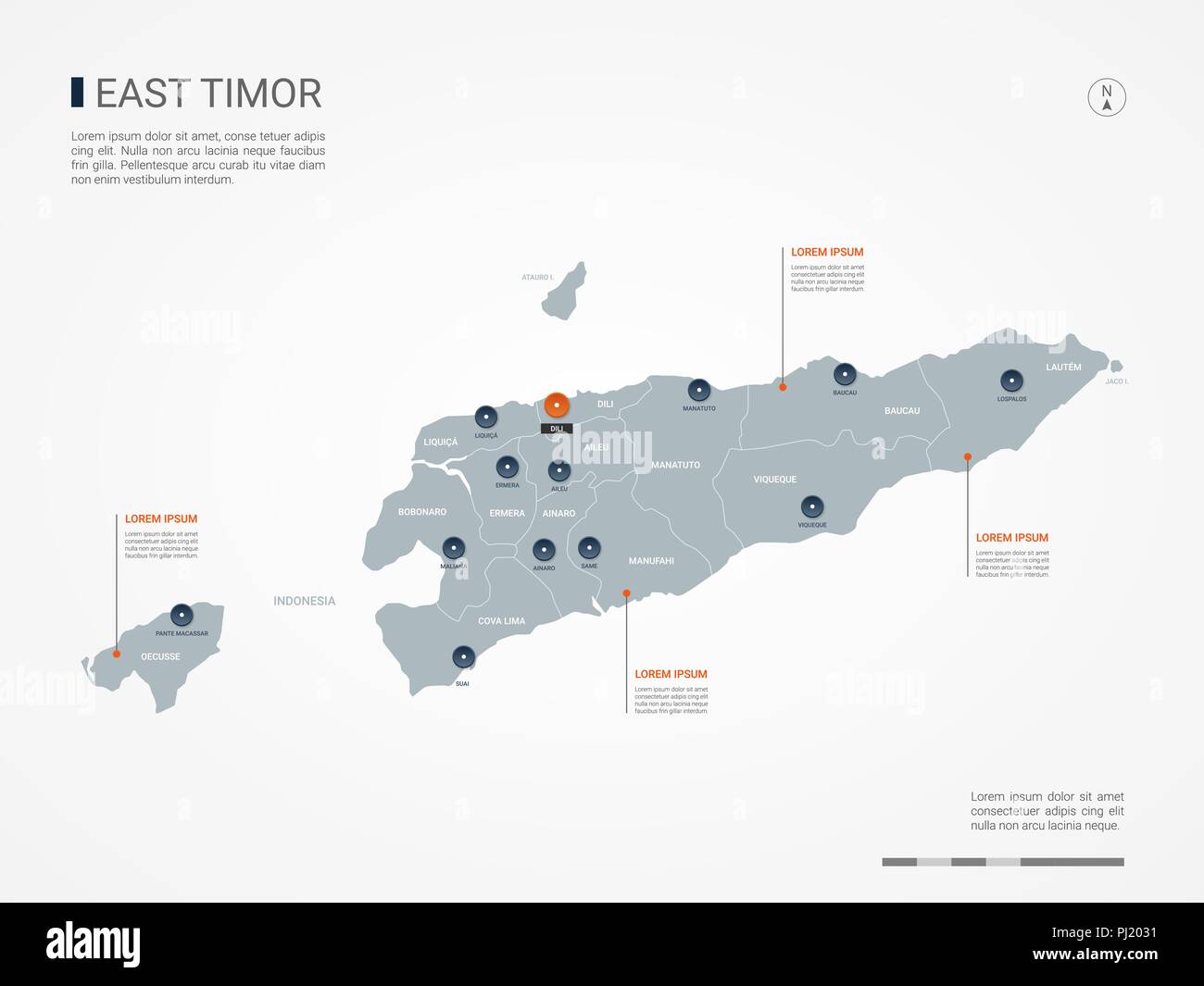East Timor map with borders, cities, capital and administrative ...