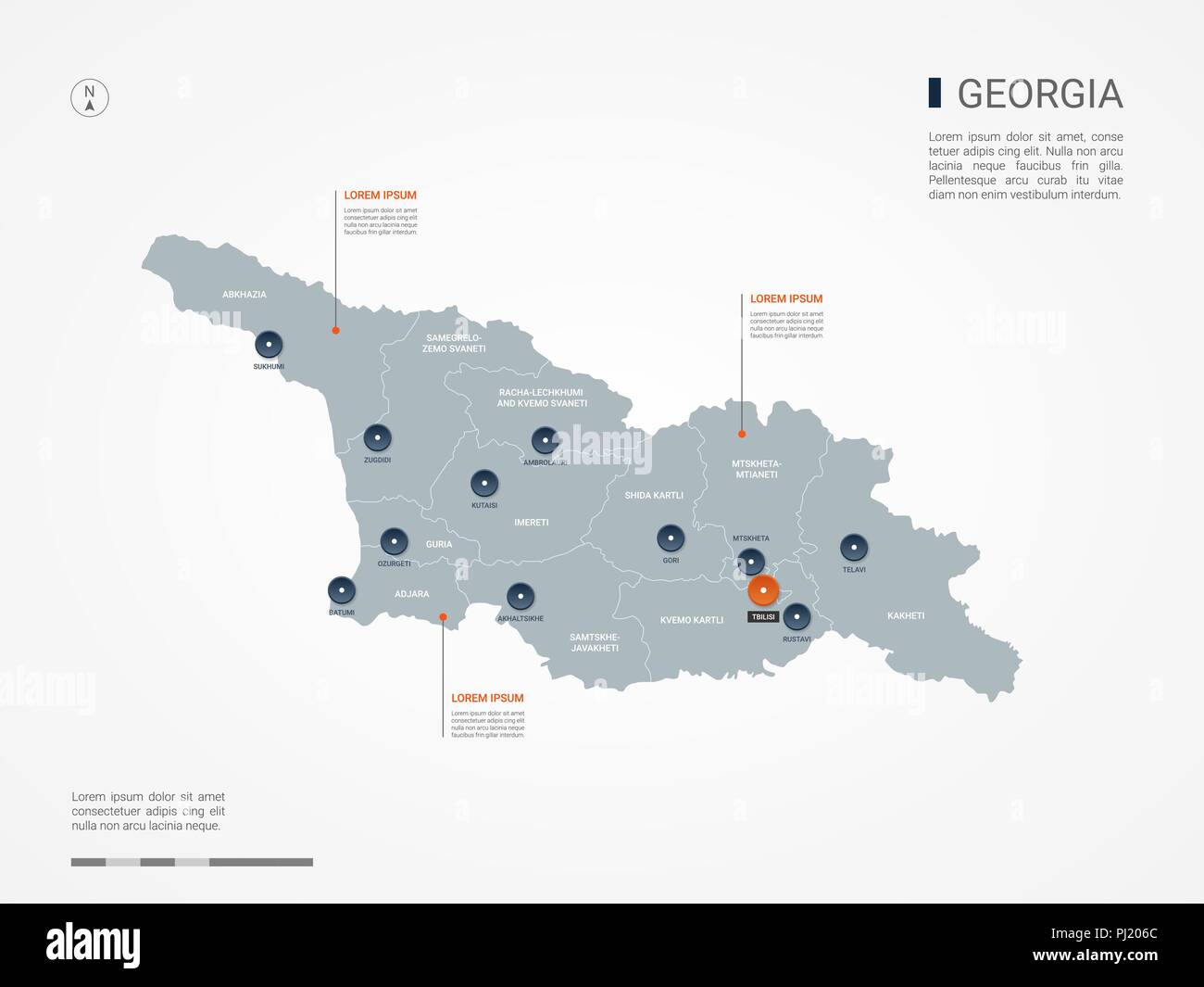 Georgia map with borders, cities, capital and administrative divisions ...