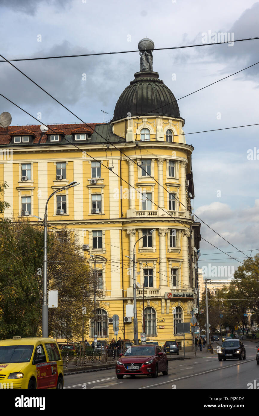 SOFIA, BULGARIA -NOVEMBER 12, 2017: Walking people on Rakovski street in city of Sofia, Bulgaria ...