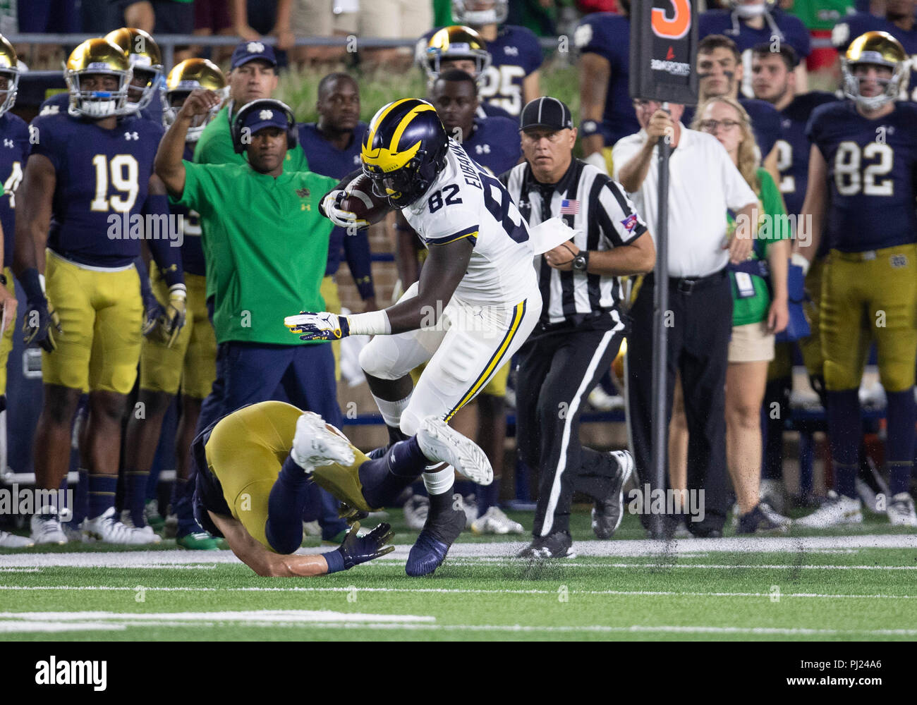South Bend, Indiana, USA. 01st Sep, 2018. Michigan tight end Carter ...