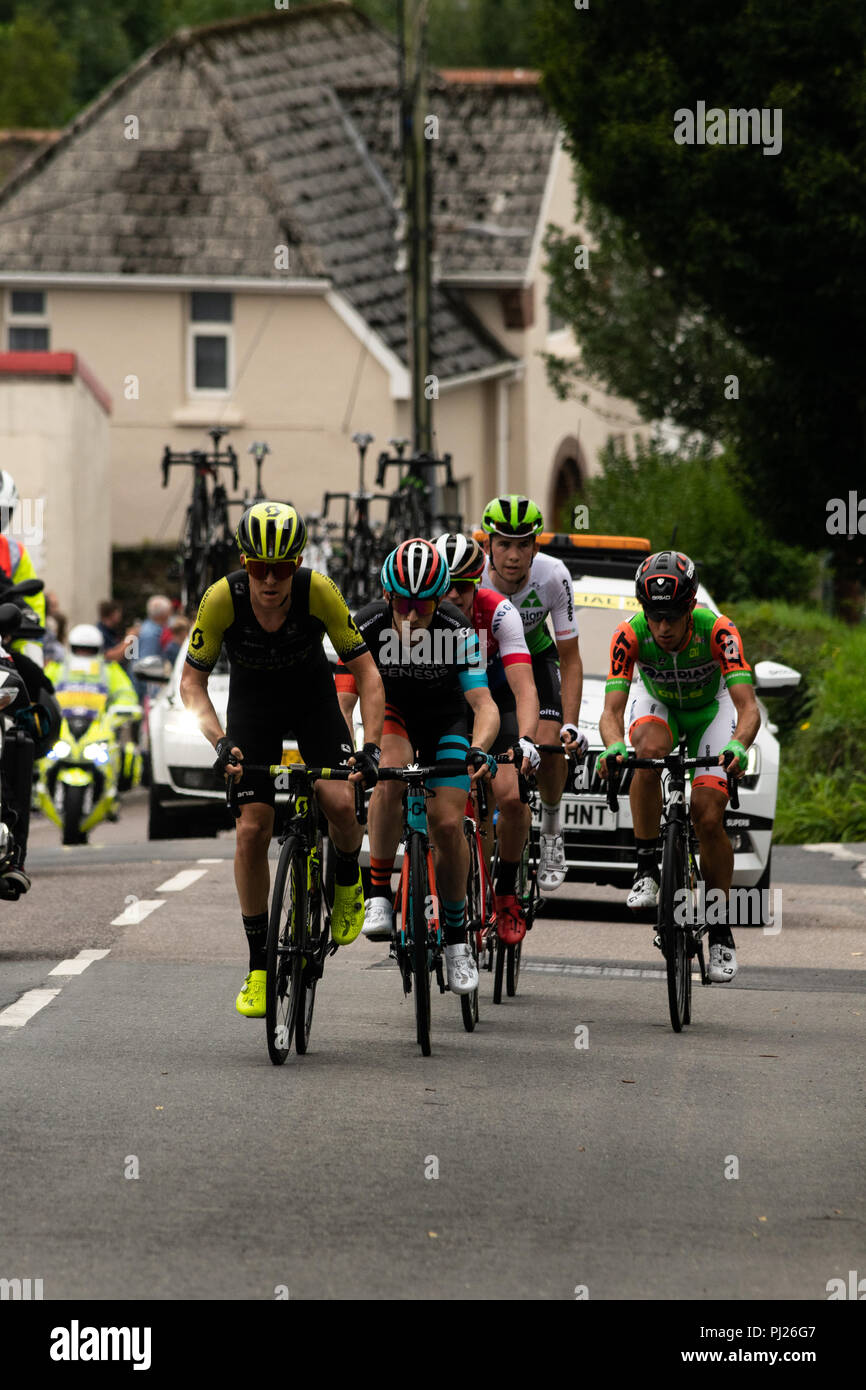 Cameron Meyer (Mitchelton-Scott) of Australia leads the breakaway up ...