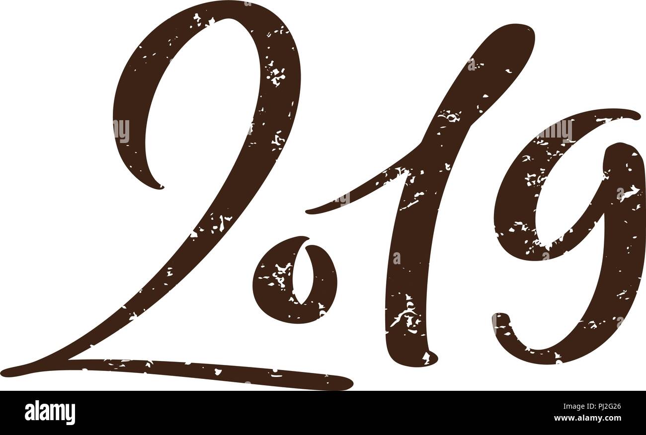Greeting card design template with calligraphy 2019 New Year vintage ...