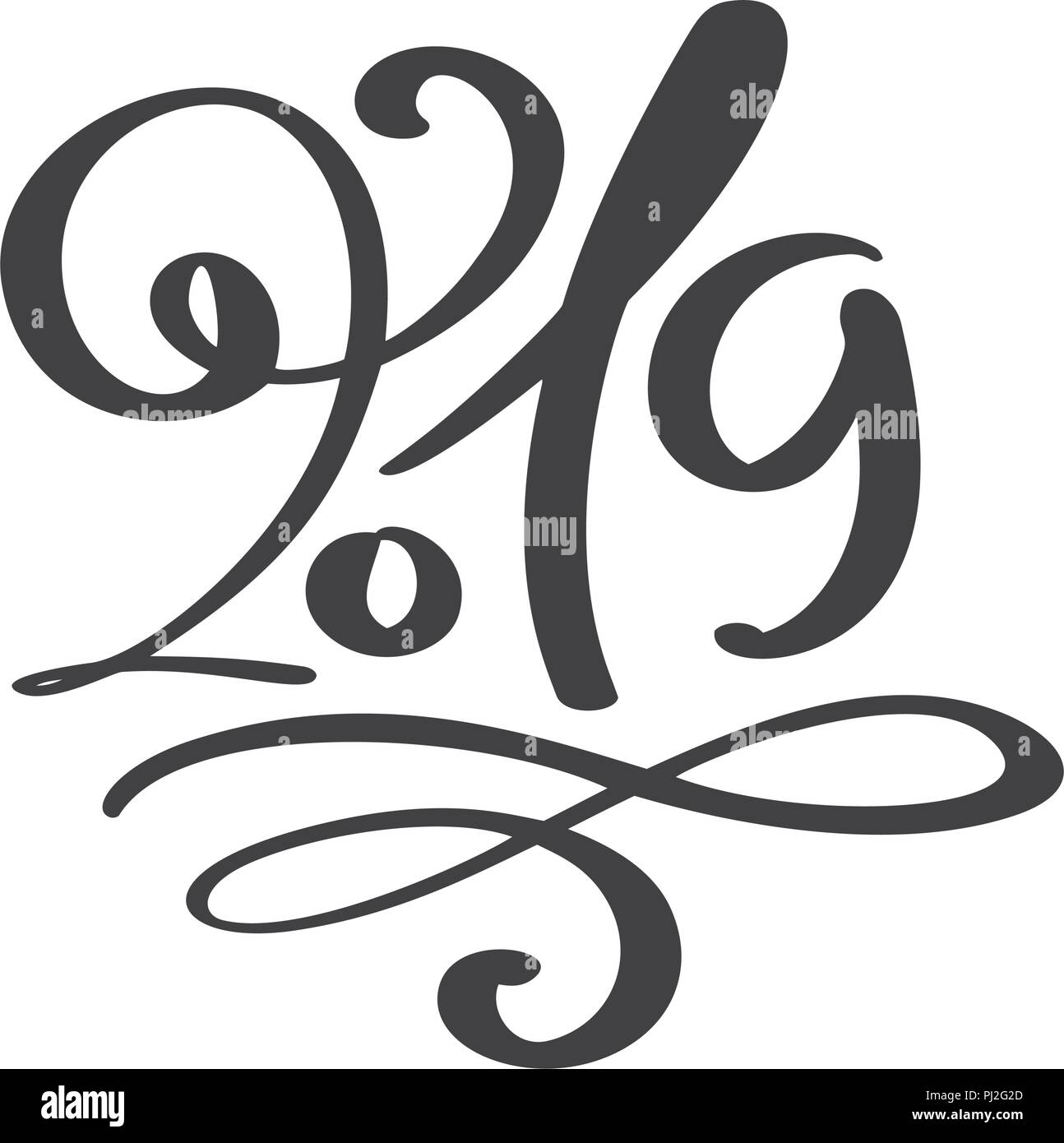 Greeting card design template with calligraphy 2019 New Year vintage ...